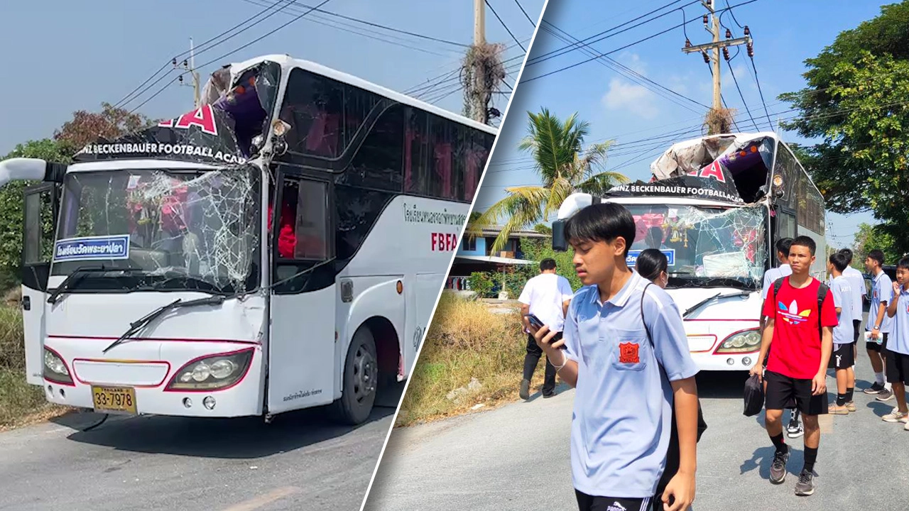 School footballers, coaches hurt after bus hits top of underpass - Thai ...